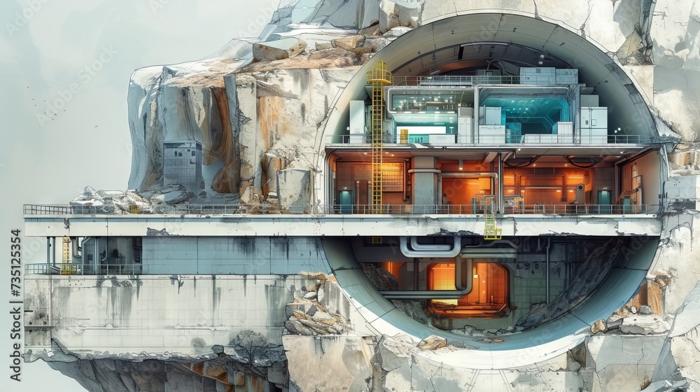 architectural model drawing of an underground nuclear bunker and ...