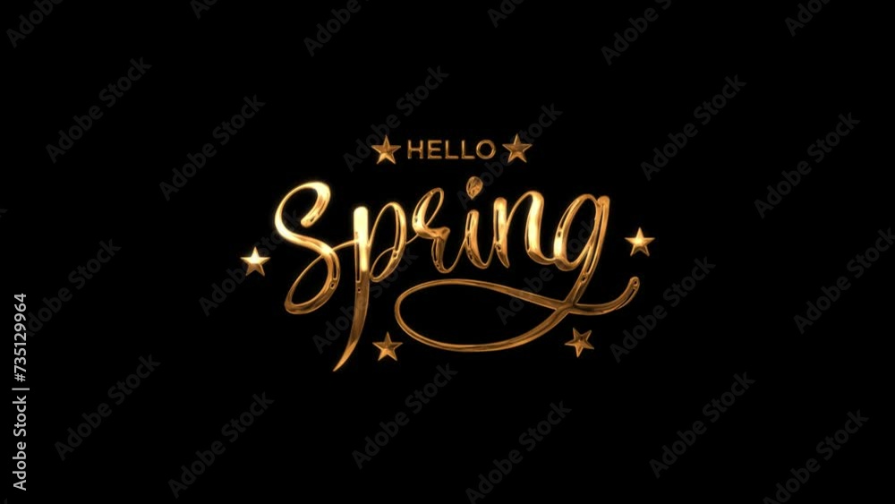 Hello Spring Handwritten Animated Text in Gold Color, beautiful ...