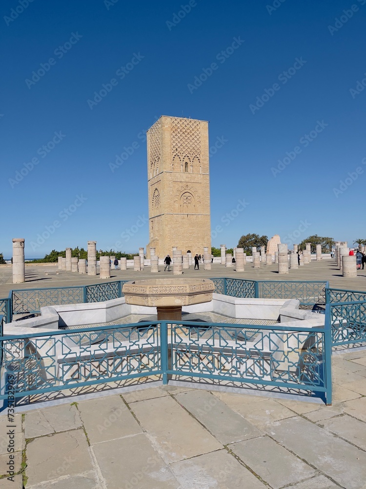 Hassan tower Islamic muslim religious architecture in the square with ... Hassan tower Islamic muslim religious architecture in the square with ...
