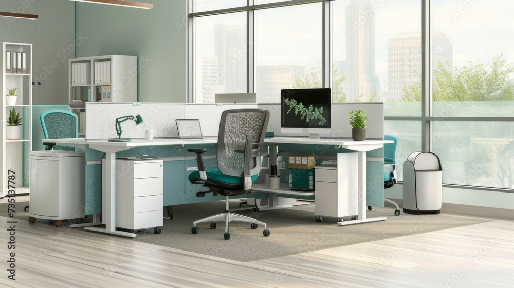 Contemporary Office Decor with Green Accents - Fresh and clean design ...