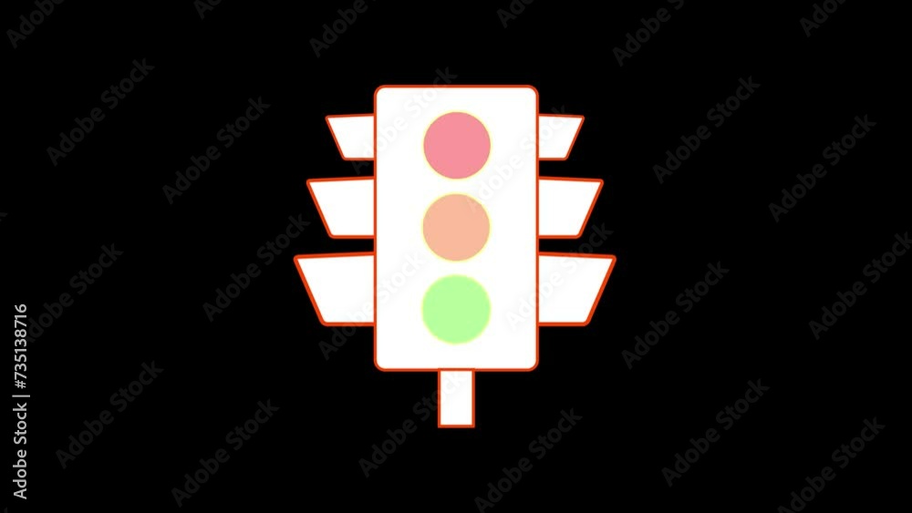 Animation of Traffic Light on black background. Traffic light icon lamp ...