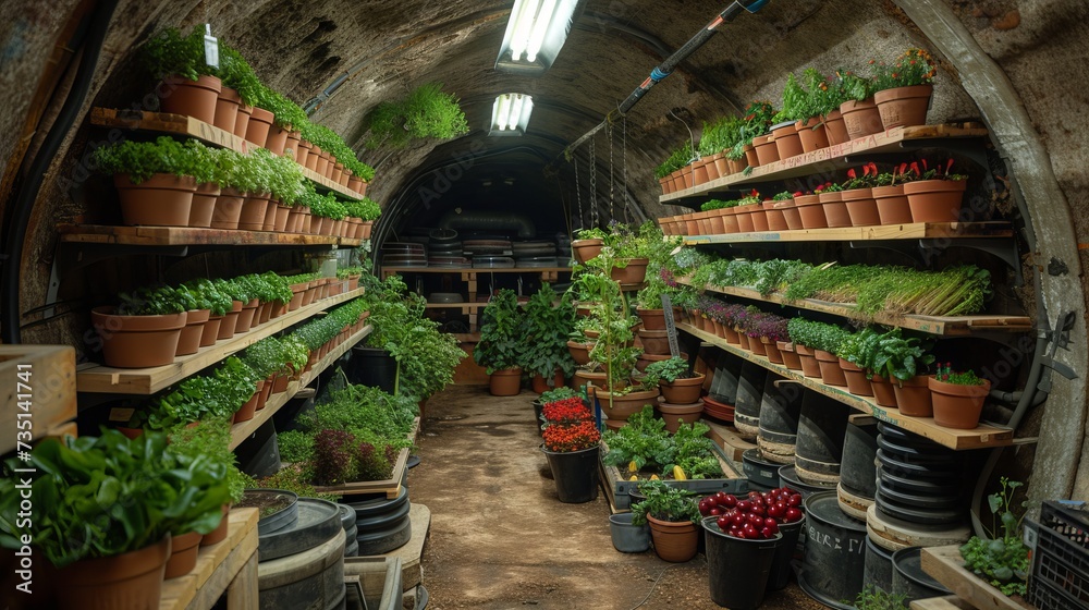eco farm of vegetables and other products grown in an underground ...