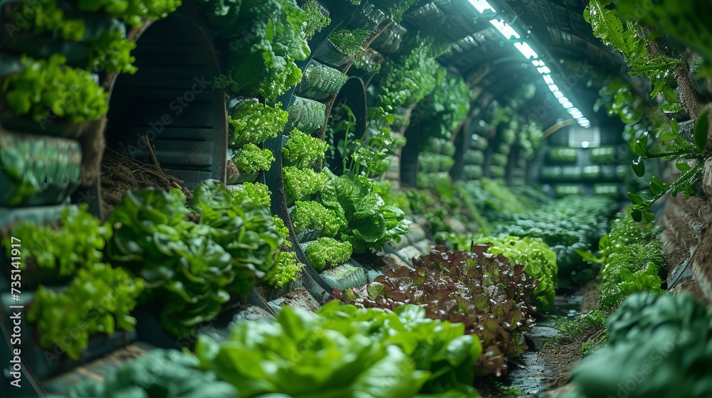 eco farm of vegetables and other products grown in an underground ...