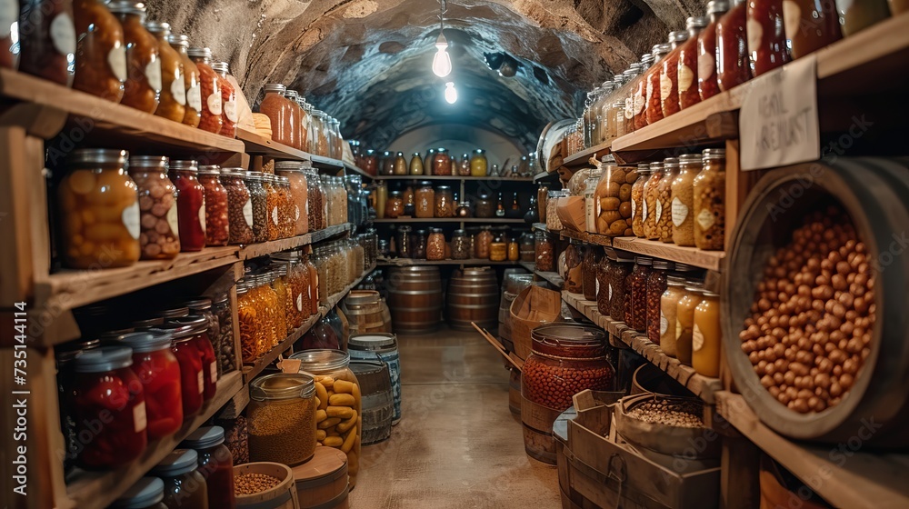 nuclear bunker with various food supplies for survival concept: nuclear ...