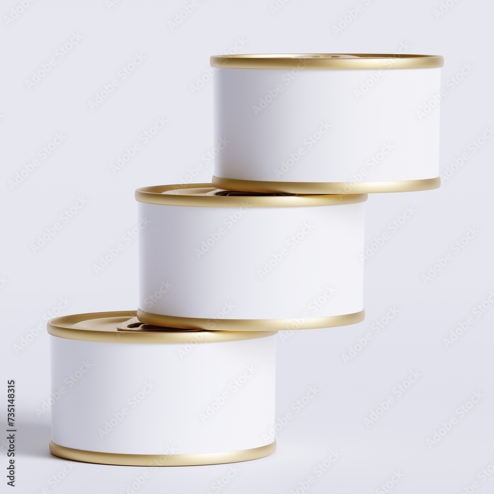 White blank tin can gold metal Tin Can with key, canned Food. Isolated ...