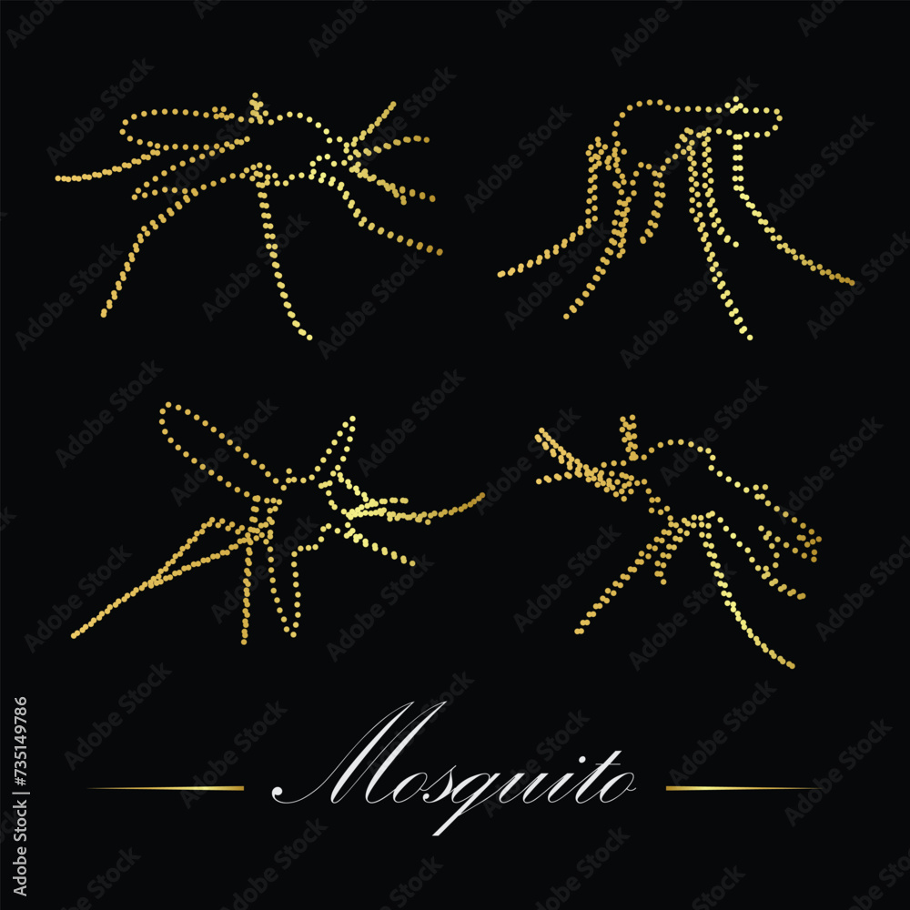 Multipurpose luxury golden color mosquito outline dot icons logo design ...