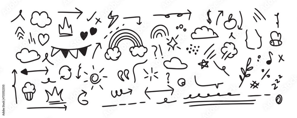 Vector set of hand-drawn cute cartoony expression sign doodle line ...