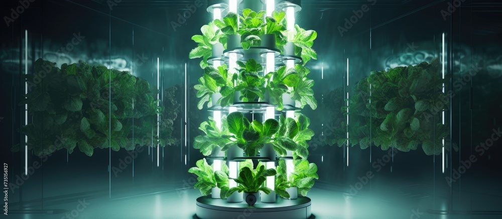 Vegetables are growing in indoor farm vertical farm Plants on vertical ...