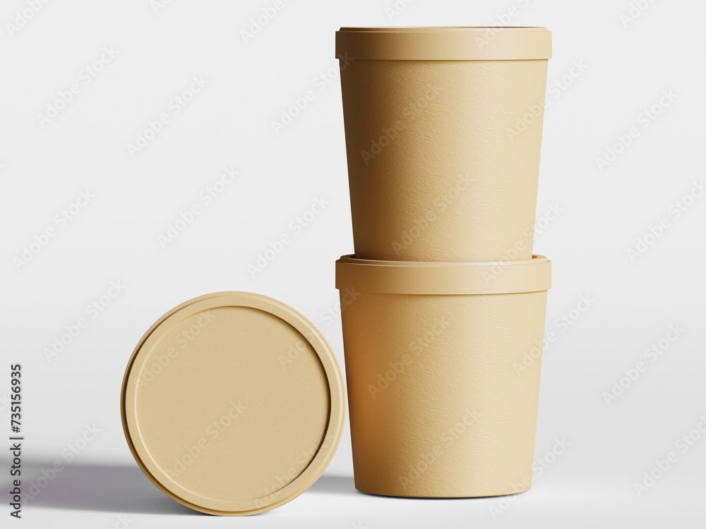 Ice cream craft paper container package 3D render. 3d realistic blank ...