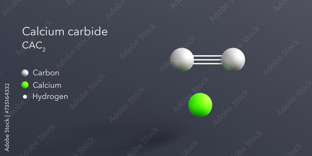calcium carbide molecule 3d rendering, flat molecular structure with ...