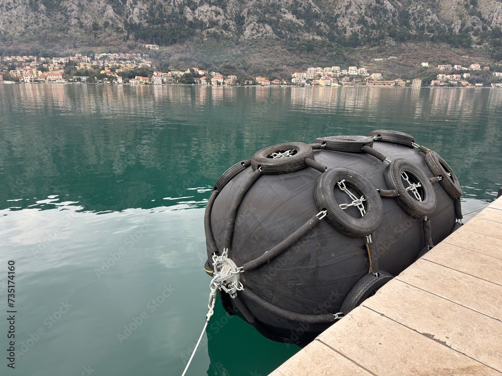 Montenegro Kotor Bay port berth An air-filled balloon or device of ...