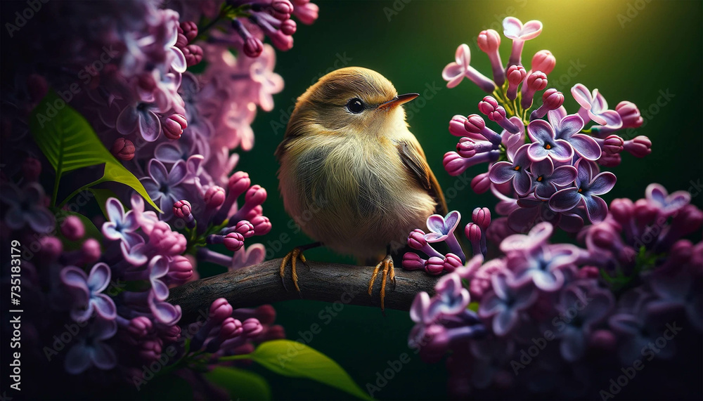 Photorealistic image in horizontal format of a small bird sitting ...