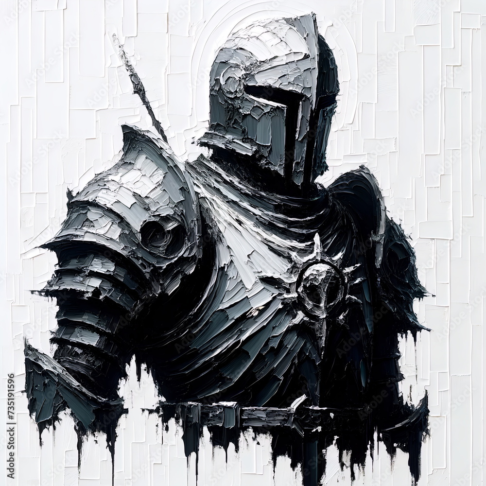 oil painting of a death knight, depicted in black, using the impasto ...