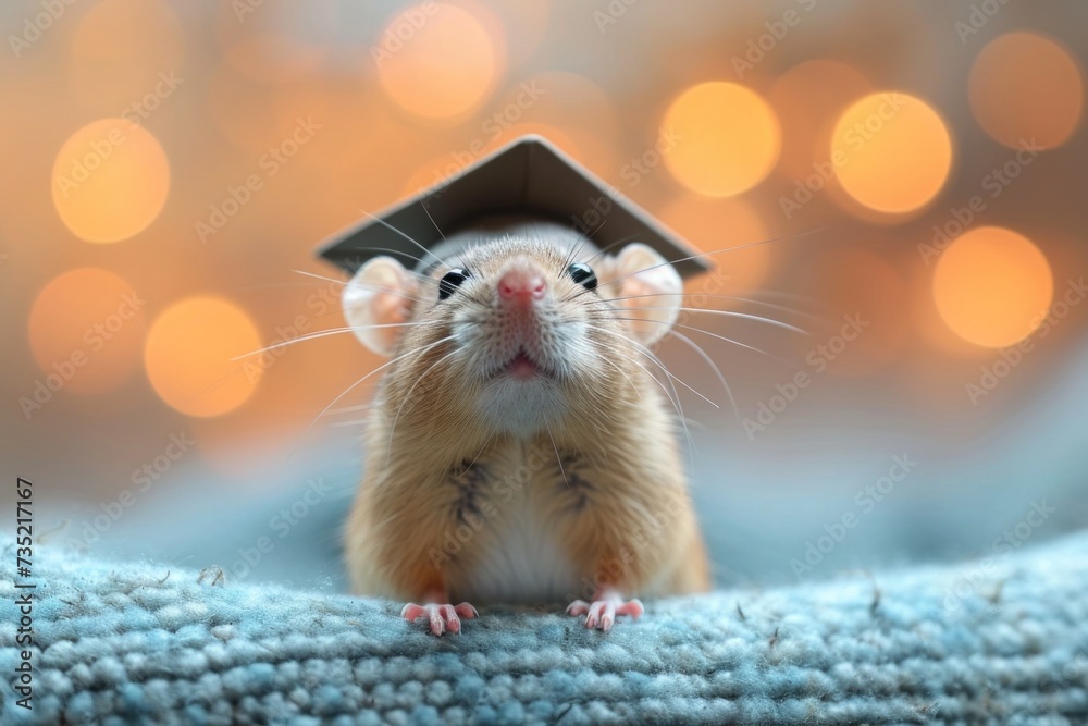 Educational symbol: mouse with graduation hat on bokeh background Stock ...