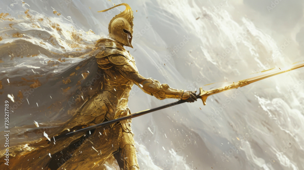 In the midst of battle a Valkyrie appears her golden armor shining as ...