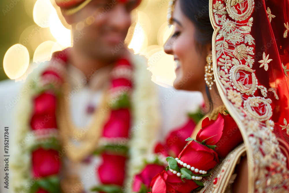 Indian bride and groom at amazing hindu wedding ceremony. Details of ...