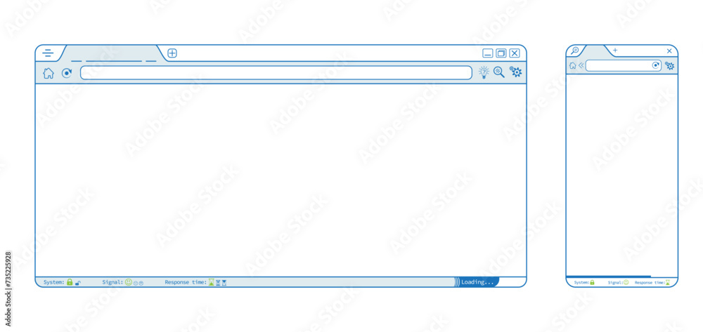 Blue internet browser phone app webpage, blank website template vector ...