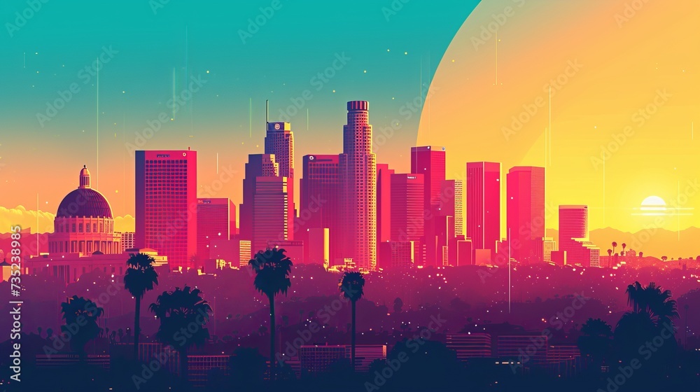 Skyscrapers and iconic landmarks like the Capitol Records Building and ...