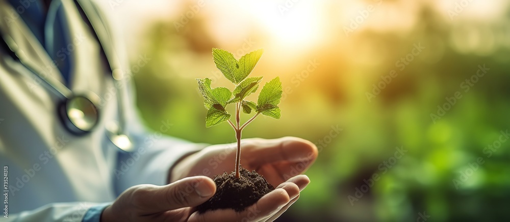 Medicine doctor with stethoscope touching icon medical networking on ...