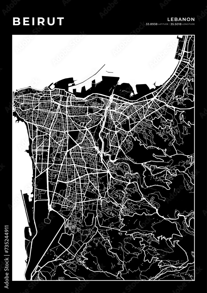 Beirut City Map, Cartography Map, Street Layout Map Stock Vector ...