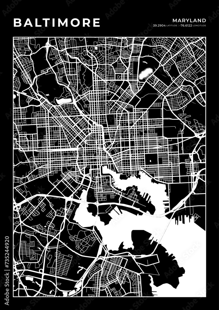 Baltimore City Map, Cartography Map, Street Layout Map Stock Vector ...
