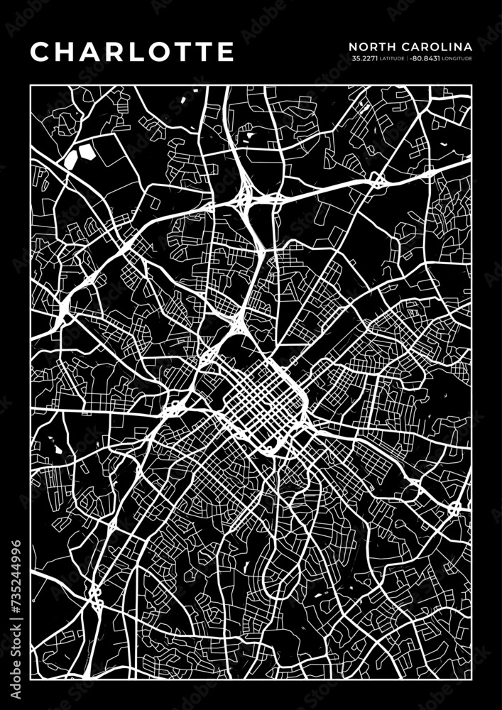 Charlotte City Map, Cartography Map, Street Layout Map Stock Vector ...