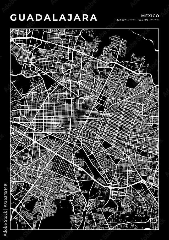 Guadalajara City Map, Cartography Map, Street Layout Map Stock Vector ...