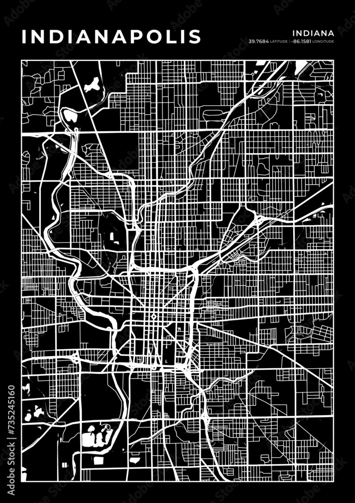 Indianapolis City Map, Cartography Map, Street Layout Map Stock Vector ...
