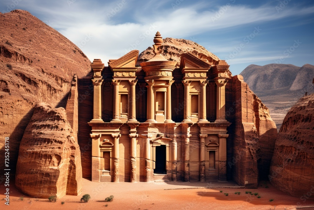 Enigmatic Petra temple from Jordan. Ancient old sandstone monastery ...