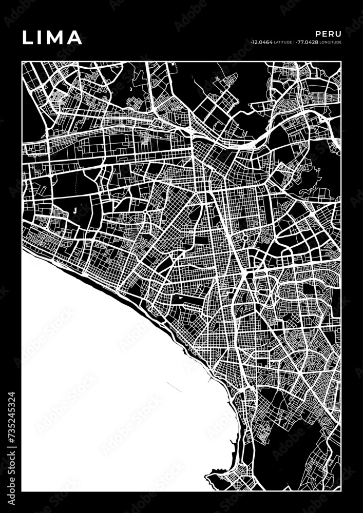 Lima City Map, Cartography Map, Street Layout Map Stock Vector | Adobe ...