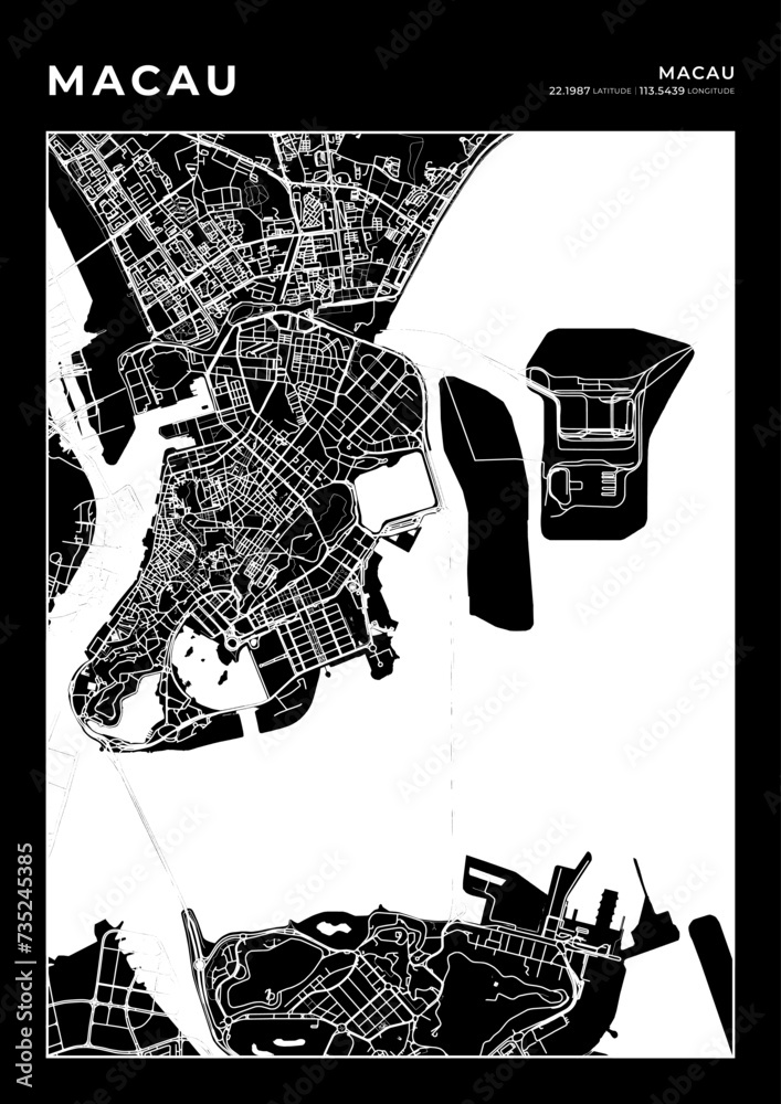 Macau City Map, Cartography Map, Street Layout Map Stock Vector | Adobe ...