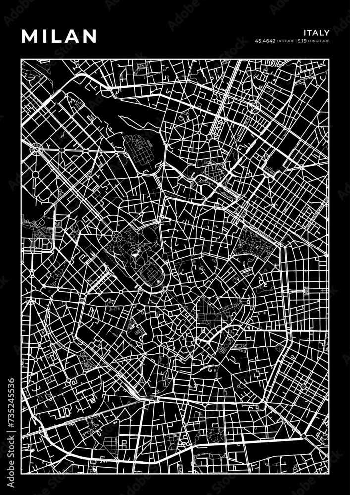 Milan City Map, Cartography Map, Street Layout Map Stock Vector | Adobe ...