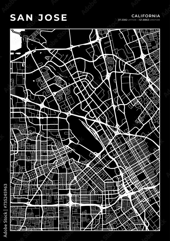 San Jose City Map, Cartography Map, Street Layout Map Stock Vector ...