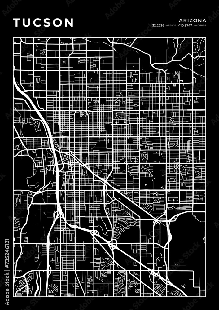 Tucson City Map, Cartography Map, Street Layout Map Stock Vector ...