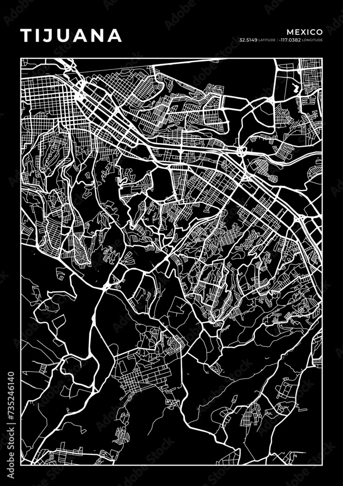 Tijuana City Map, Cartography Map, Street Layout Map Stock Vector ...