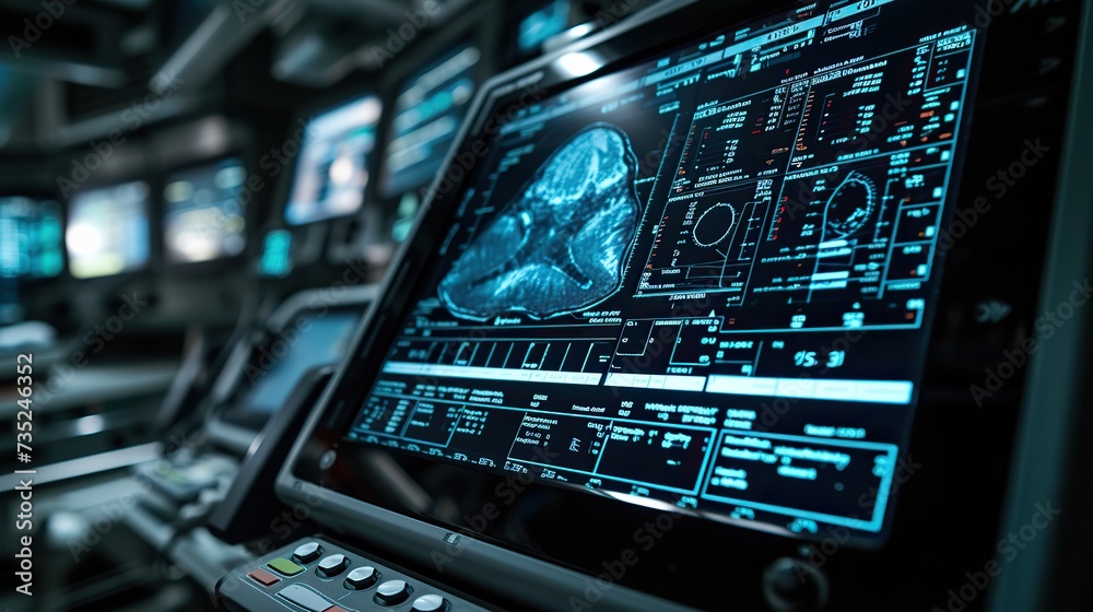 Inside a submarine's command center, showcasing a sophisticated sonar ...