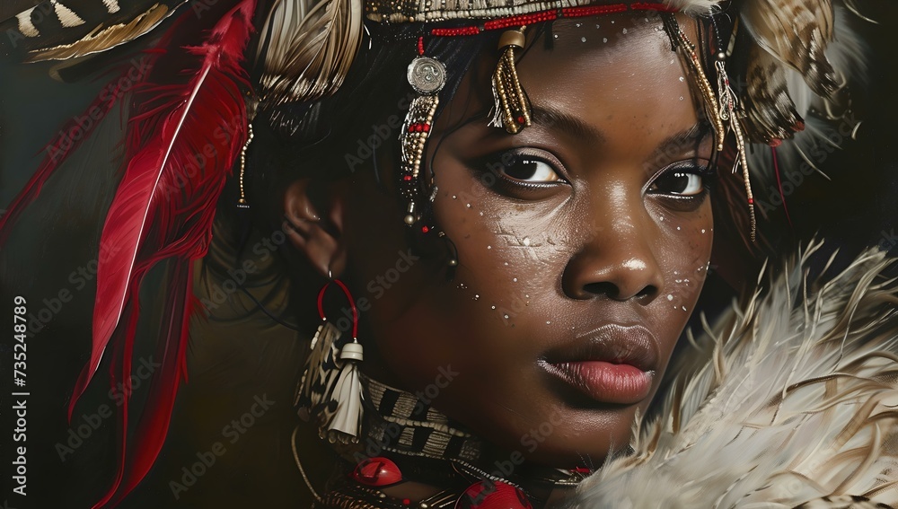 Stunning portrait of a young woman in tribal attire. close-up, cultural ...