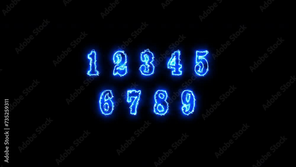 Vidéo Stock 123 Number letters with blue fire flames animated on alpha ...