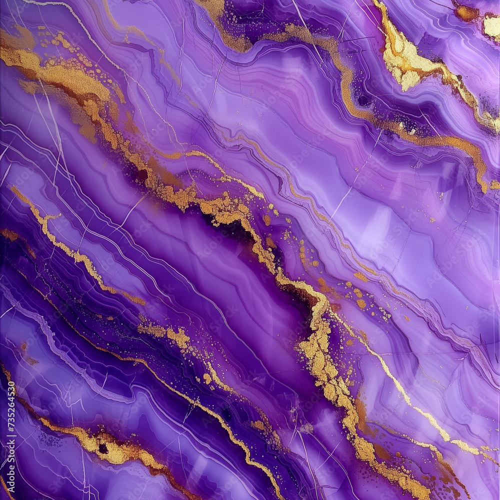 Abstract purple marble texture with golden lines on glossy surface for ...