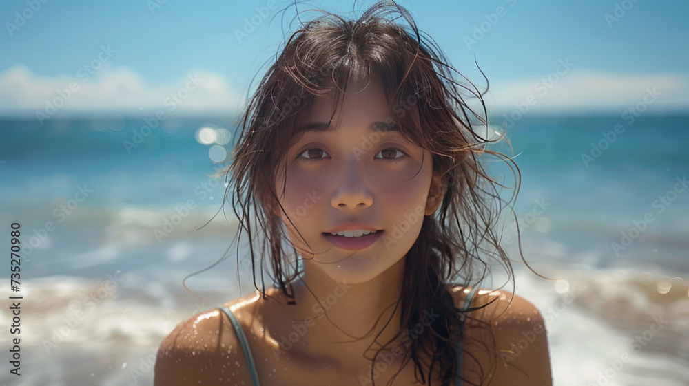 teenage asian woman Posing for a beautiful beach photoshoot in a bikini ...