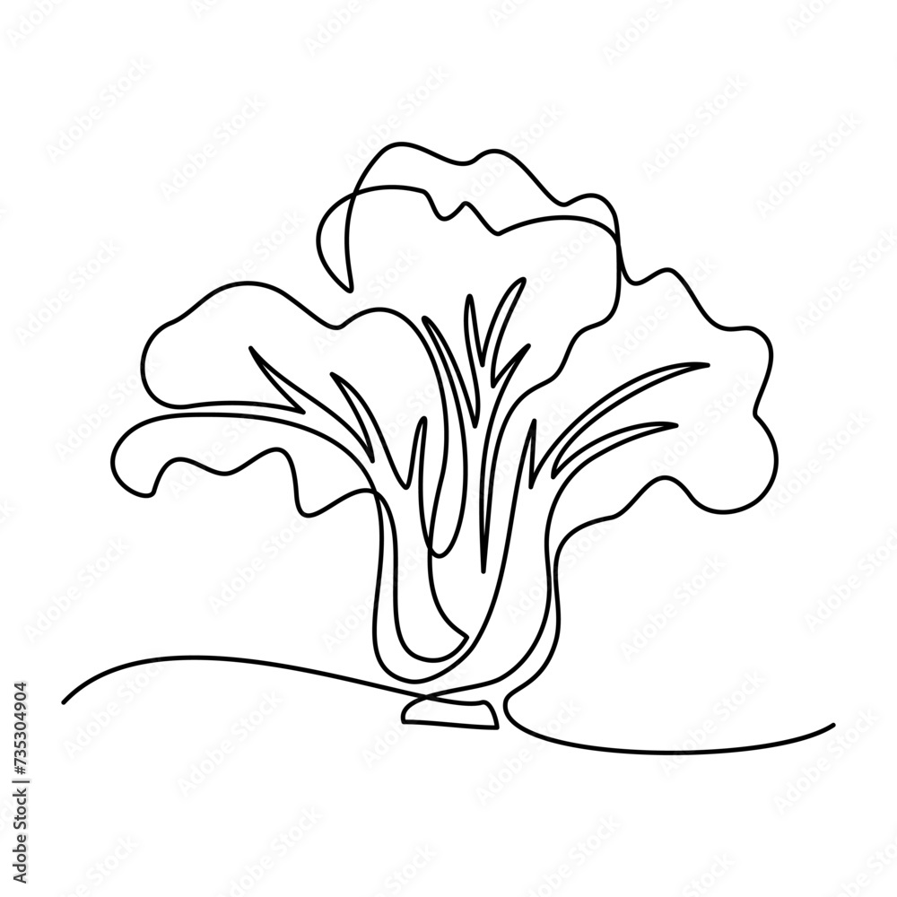Chinese cabbage in continuous line art drawing style. Bok choy (pak ...