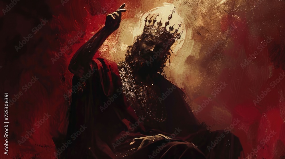 Jesus Christ with crown. Jesus is king. Digital oil painting. Stock ...