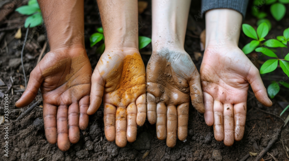 Palms of different people's hands facing up. Diversity, Equity ...