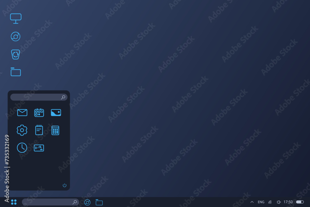 Computer desktop web interface template. Blue screen software with ...