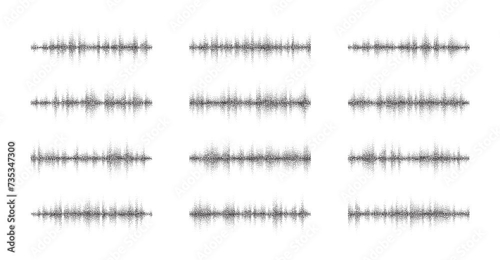 Music sound waves set. Audio technology, grain dotted musical pulse ...