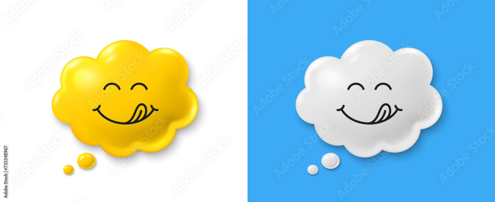 Comic speech bubble set with yummy smile. Tasty chat comment 3d icon ...
