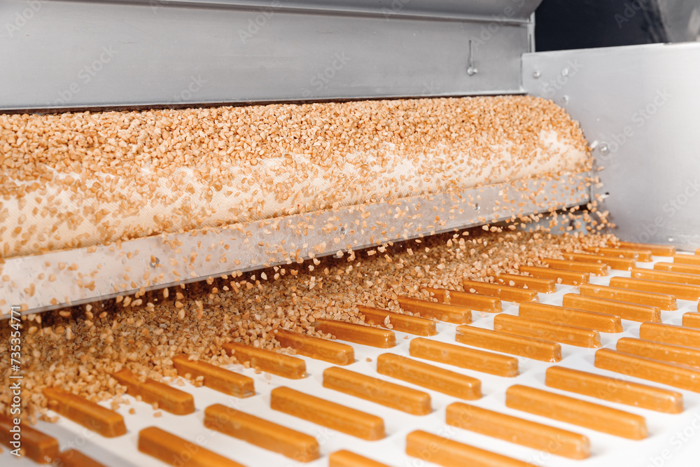 Food industry, wafer production line of modern sweet candy bakery ...