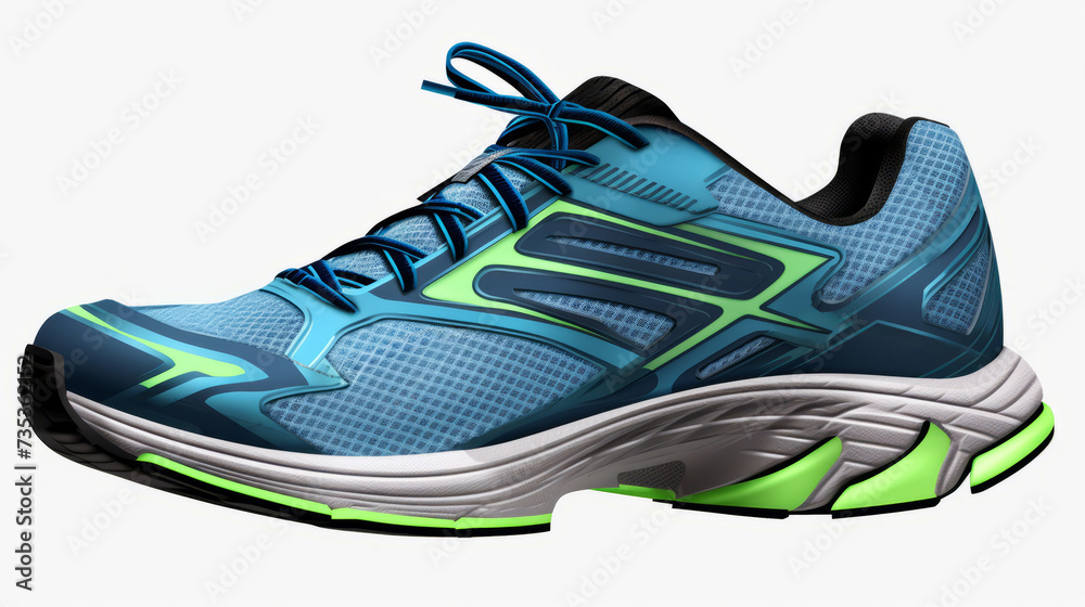 Modern blue and green running shoe on a white background Stock Photo ...
