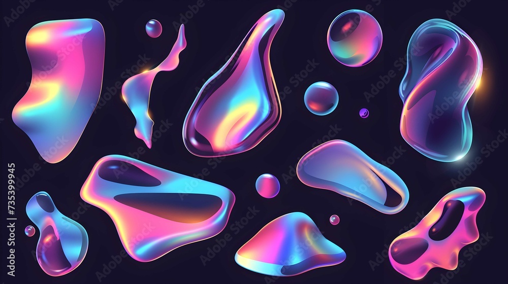 Holographic background with shapes. Rainbow reflexes in pink and purple ...