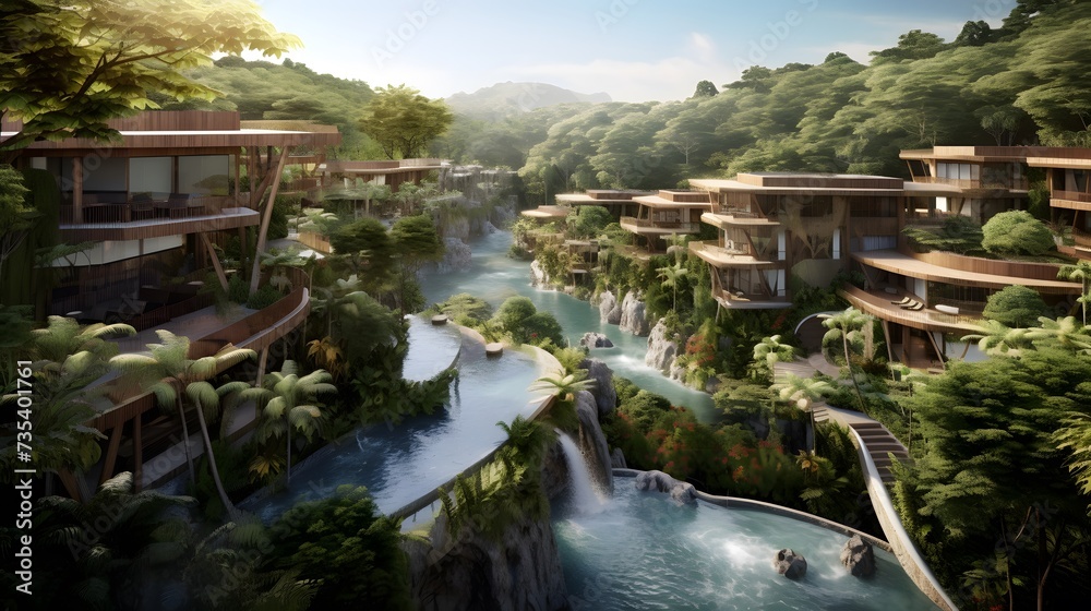 A master plan for a resort complex set amidst tropical rainforest ...